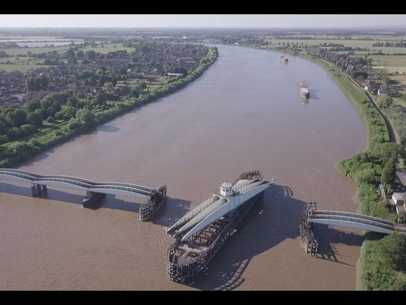 Goole Railway swing Bridge open for shipping - Photos by Drone - Grey ...