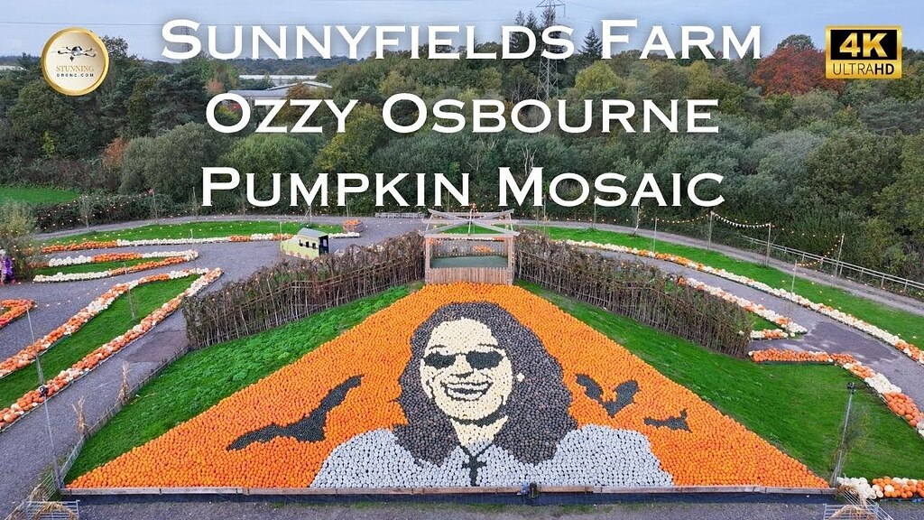 Ozzy Osbourne Pumpkin Mosaic at Sunnyfields Farm - Videos by Drone ...