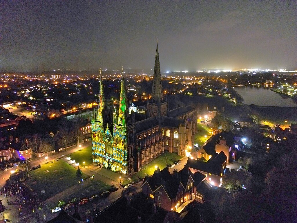 Lichfield Cathedral Xmas Light Show - Photos by Drone - Grey Arrows ...