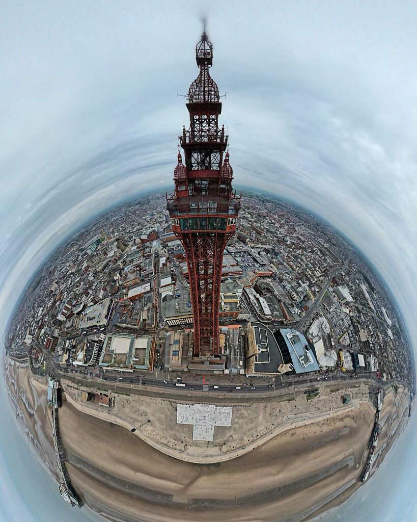 Blackpool tower tiny planet - Panos by Drone - Grey Arrows Drone Club UK