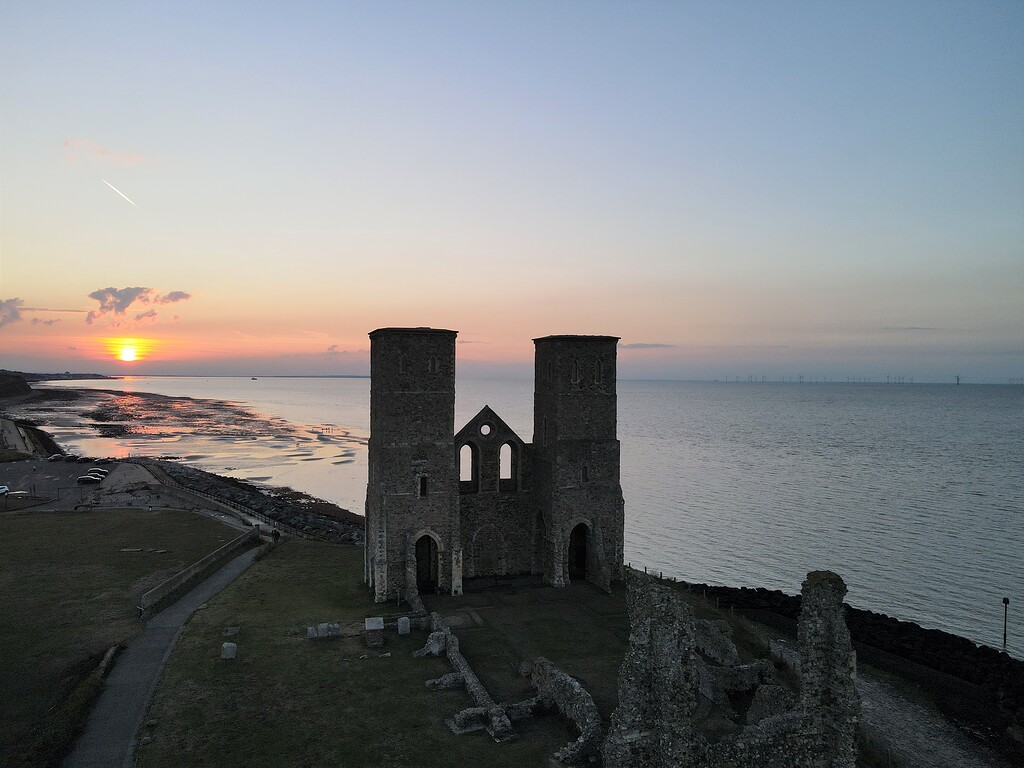 Reculver Towers at Sunset - Photos by Drone - Grey Arrows Drone Club UK