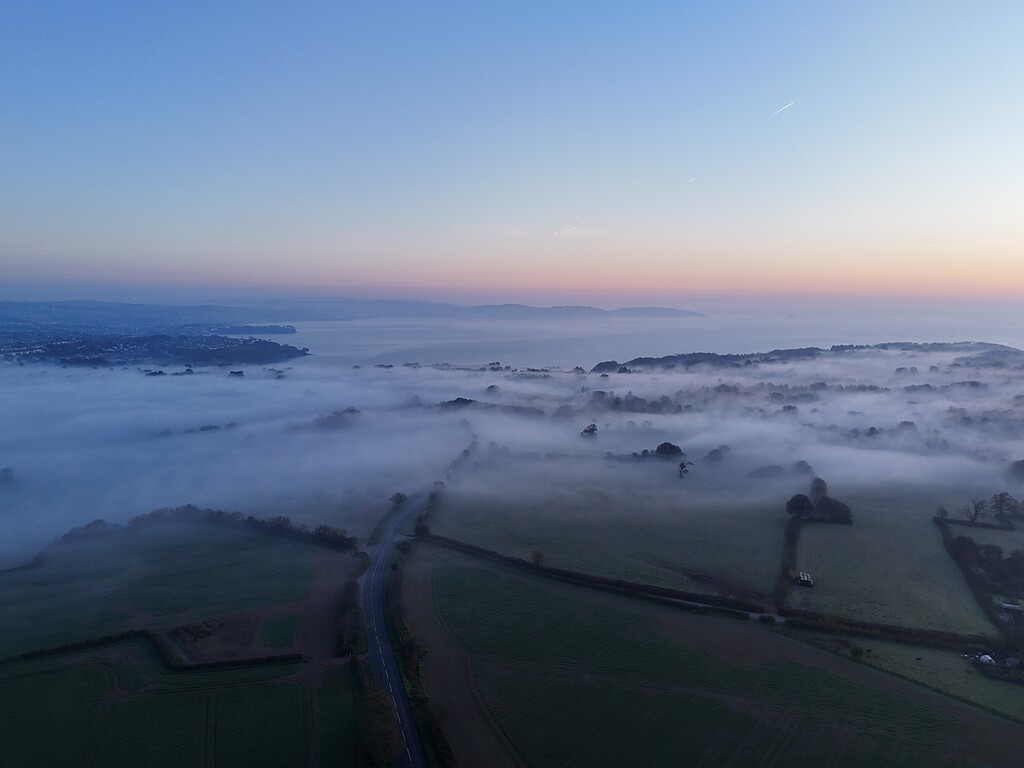 Morning Mists, Hillhead & Brownstone, S Devon - Photos by Drone - Grey ...