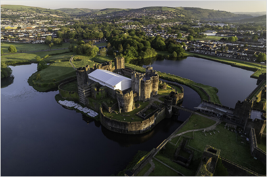 Caerphilly Castle sunrise - Photos by Drone - Grey Arrows Drone Club UK