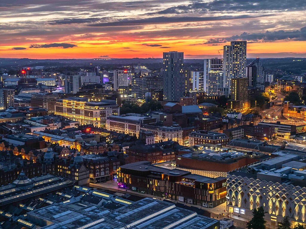 Leeds City centre & Sunset - Photos by Drone - Grey Arrows Drone Club UK
