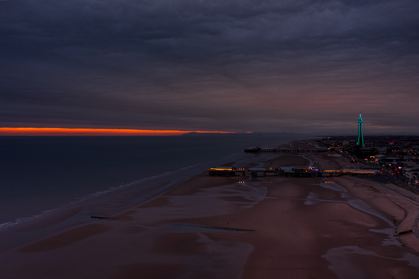Blackpool shoreline sunset - Photos by Drone - Grey Arrows Drone Club UK