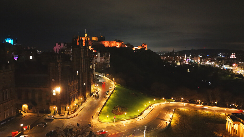 Night photos of Edinburgh - Photos by Drone - Grey Arrows Drone Club UK