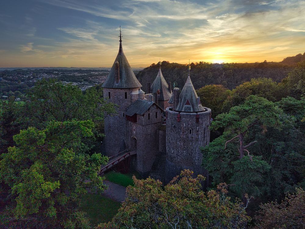 Castell Coch Sunset - Photos by Drone - Grey Arrows Drone Club UK