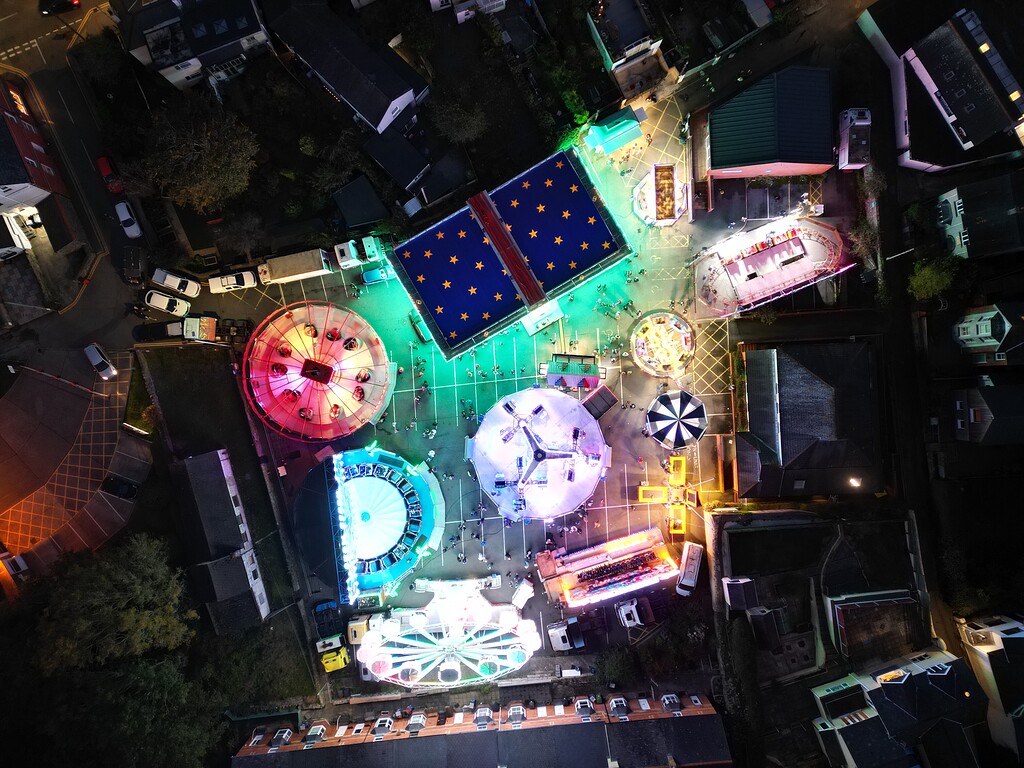 Mini fair in Menai Bridge, Anglesey - Photos by Drone - Grey Arrows ...