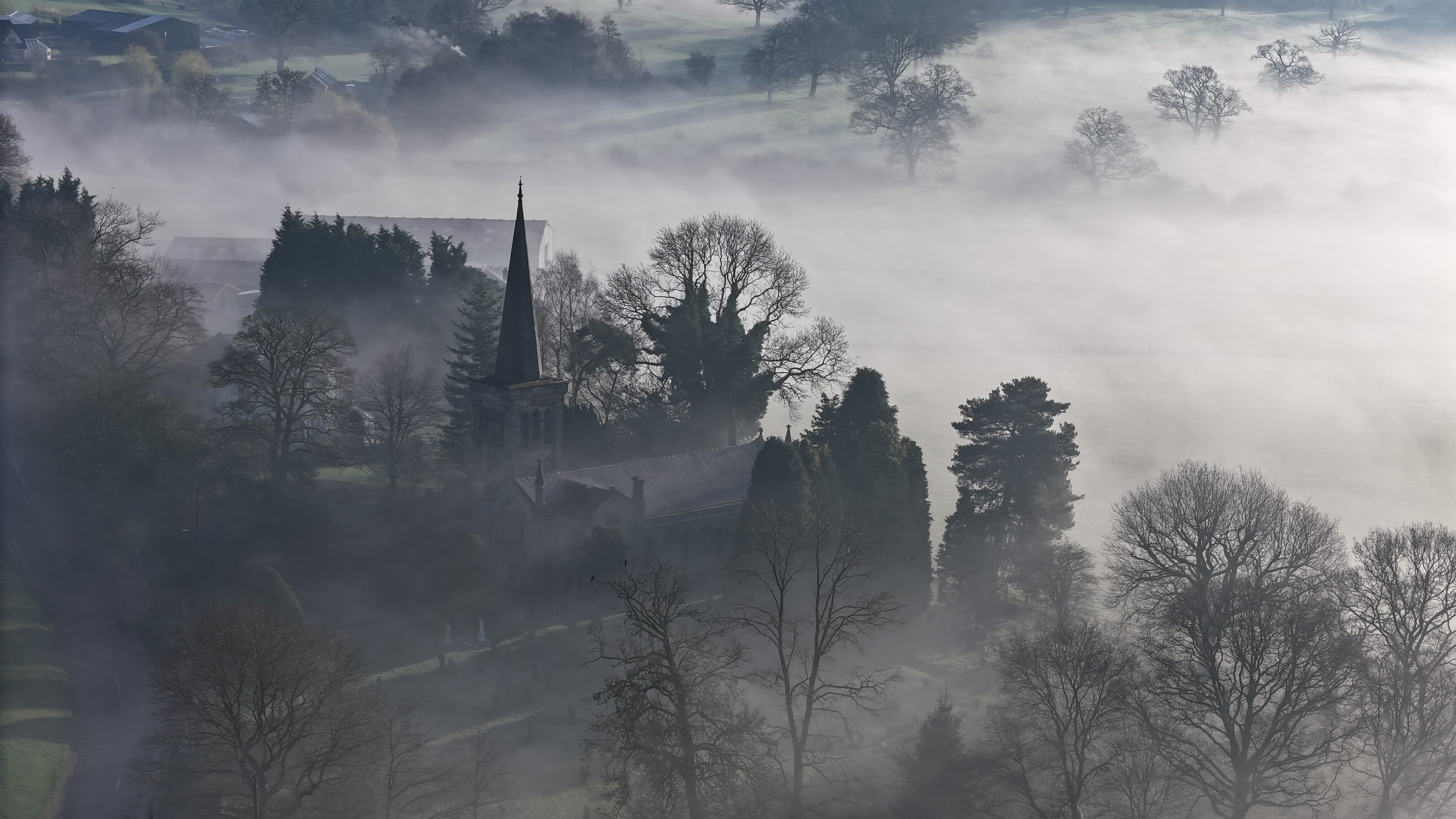 Hilderstone in the mist - Photos by Drone - Grey Arrows Drone Club UK