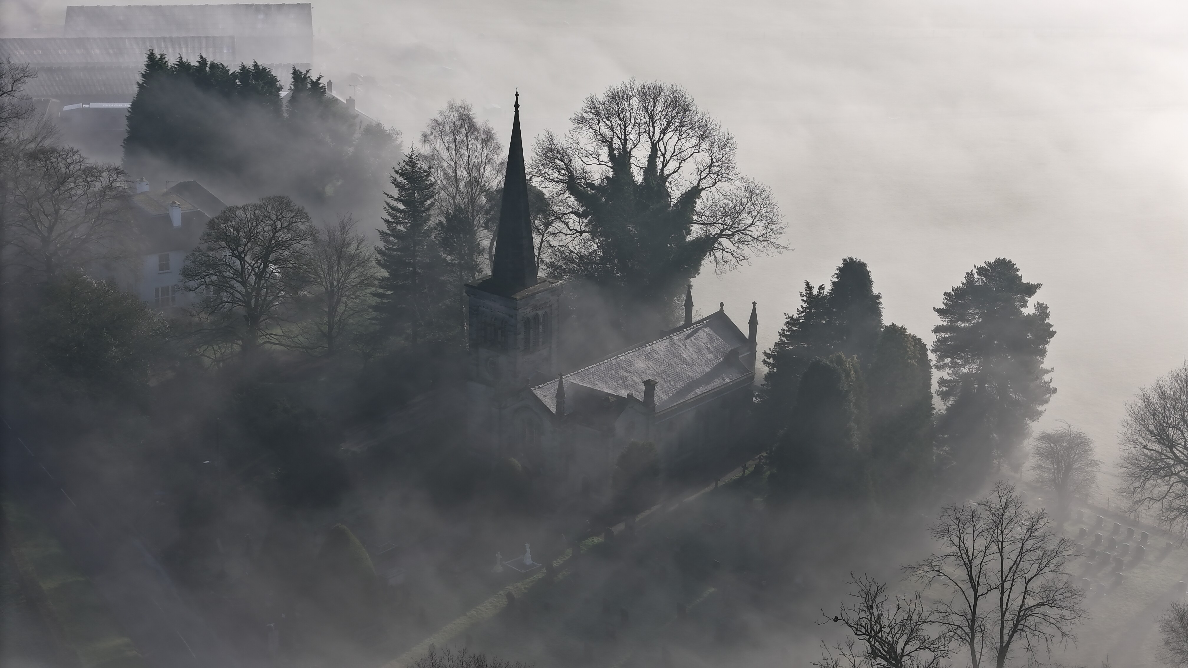Hilderstone in the mist - Photos by Drone - Grey Arrows Drone Club UK