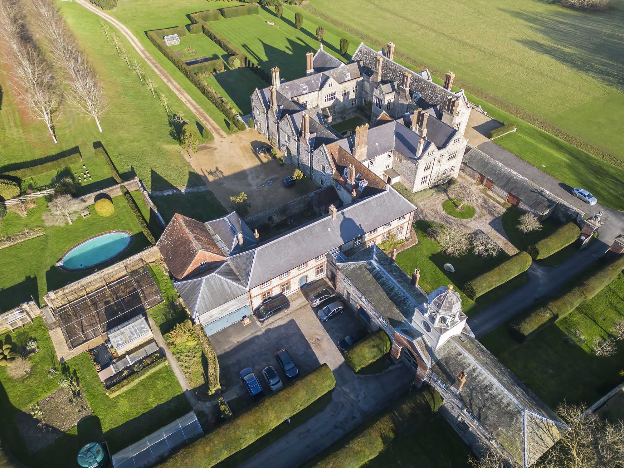 Glynde place and church on the Sussex Downs - Photos by Drone - Grey ...