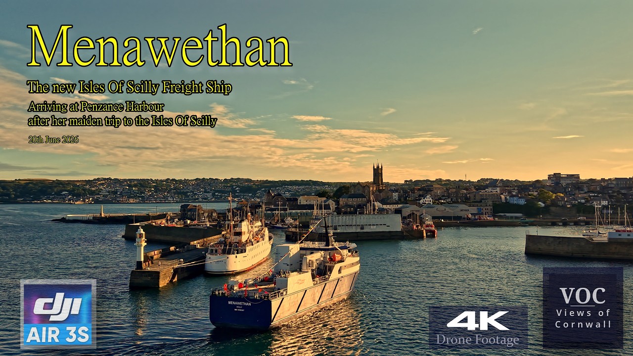 Menawethan (the new Isles of Scilly freight ship) arrives at Penzance ...