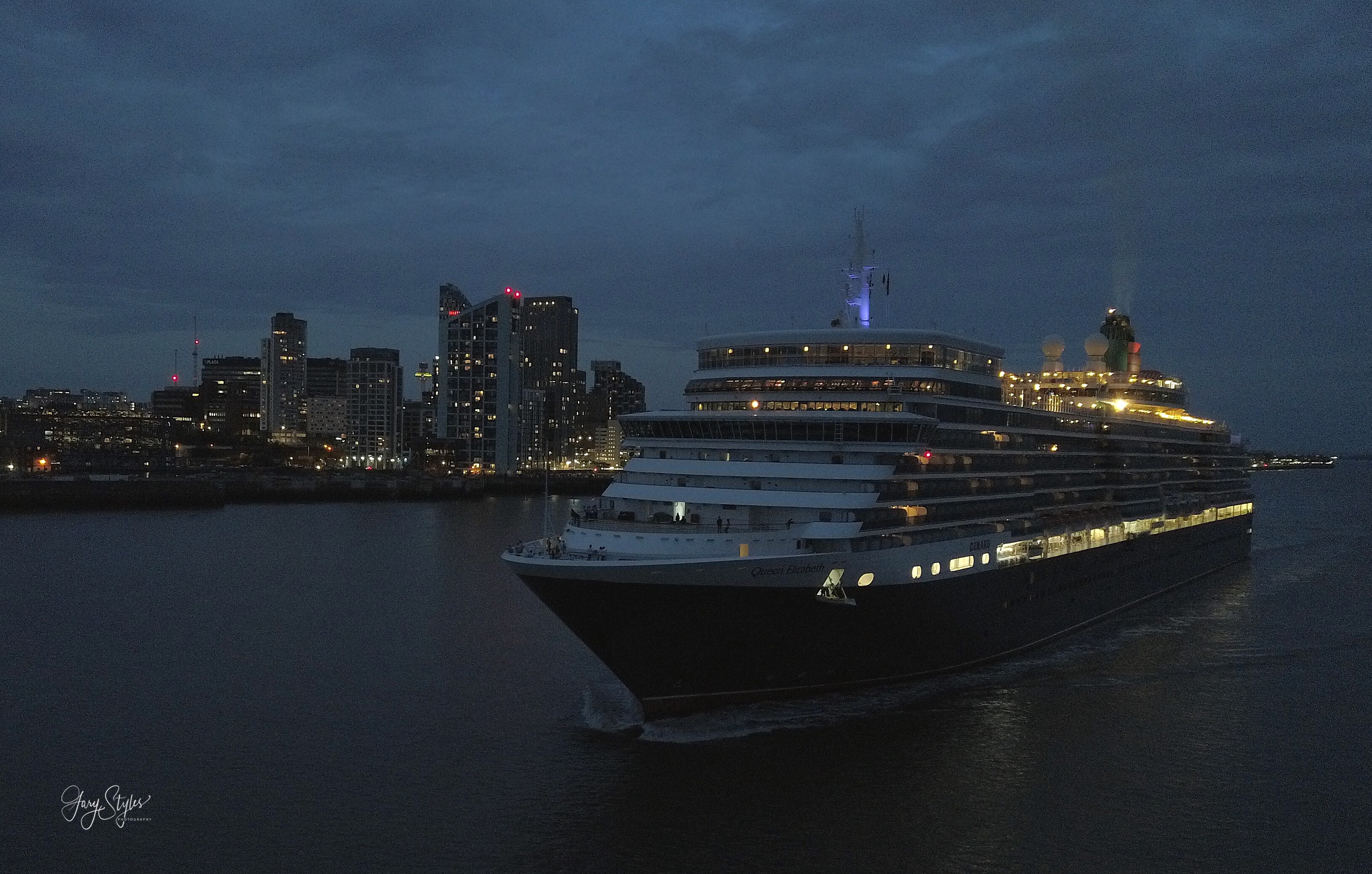Queen Elizabeth night departure - Photos by Drone - Grey Arrows Drone ...