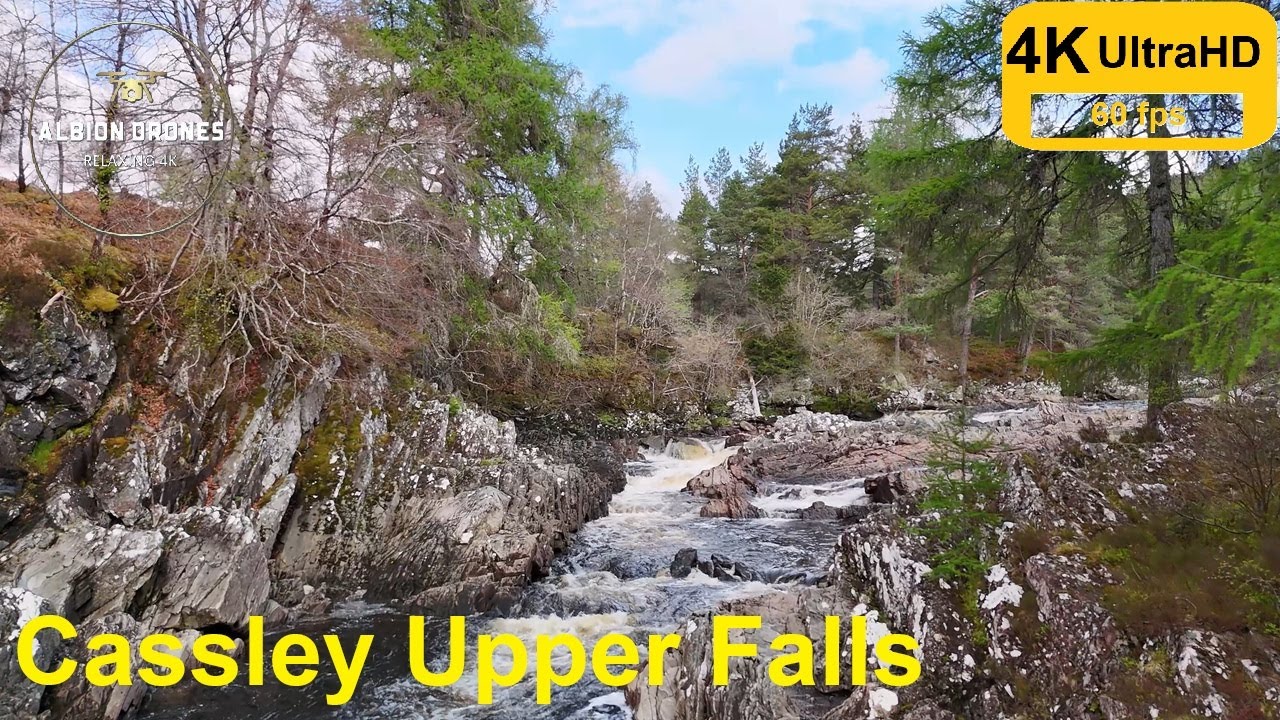 Cassley Upper Falls, relaxing drone flight - Videos by Drone - Grey ...