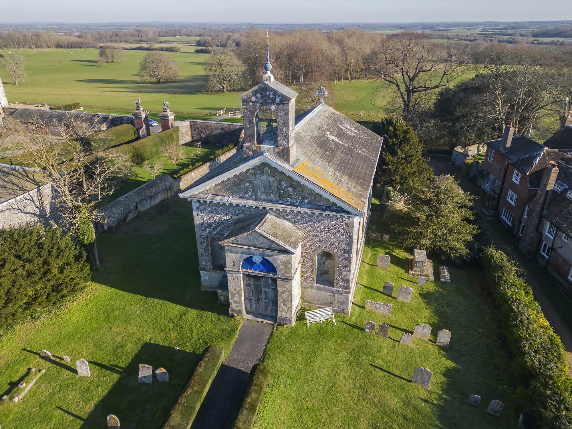 Glynde place and church on the Sussex Downs - Photos by Drone - Grey ...