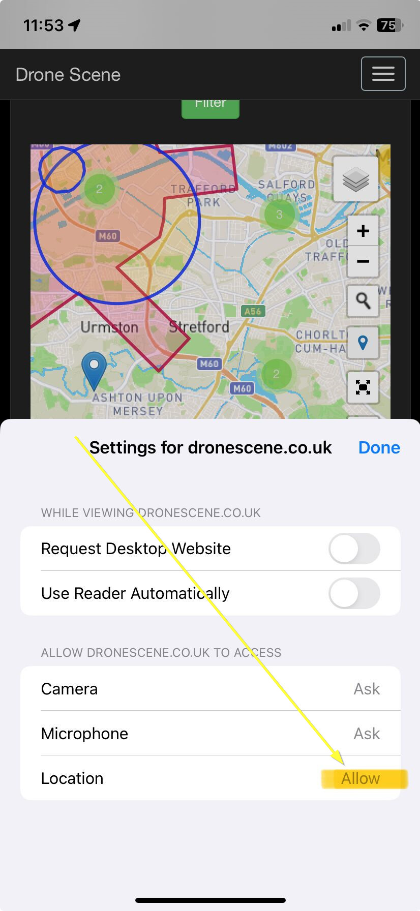 Geolocation error on Drone Scene with iOS - Drone Scene - Grey Arrows Drone Club UK