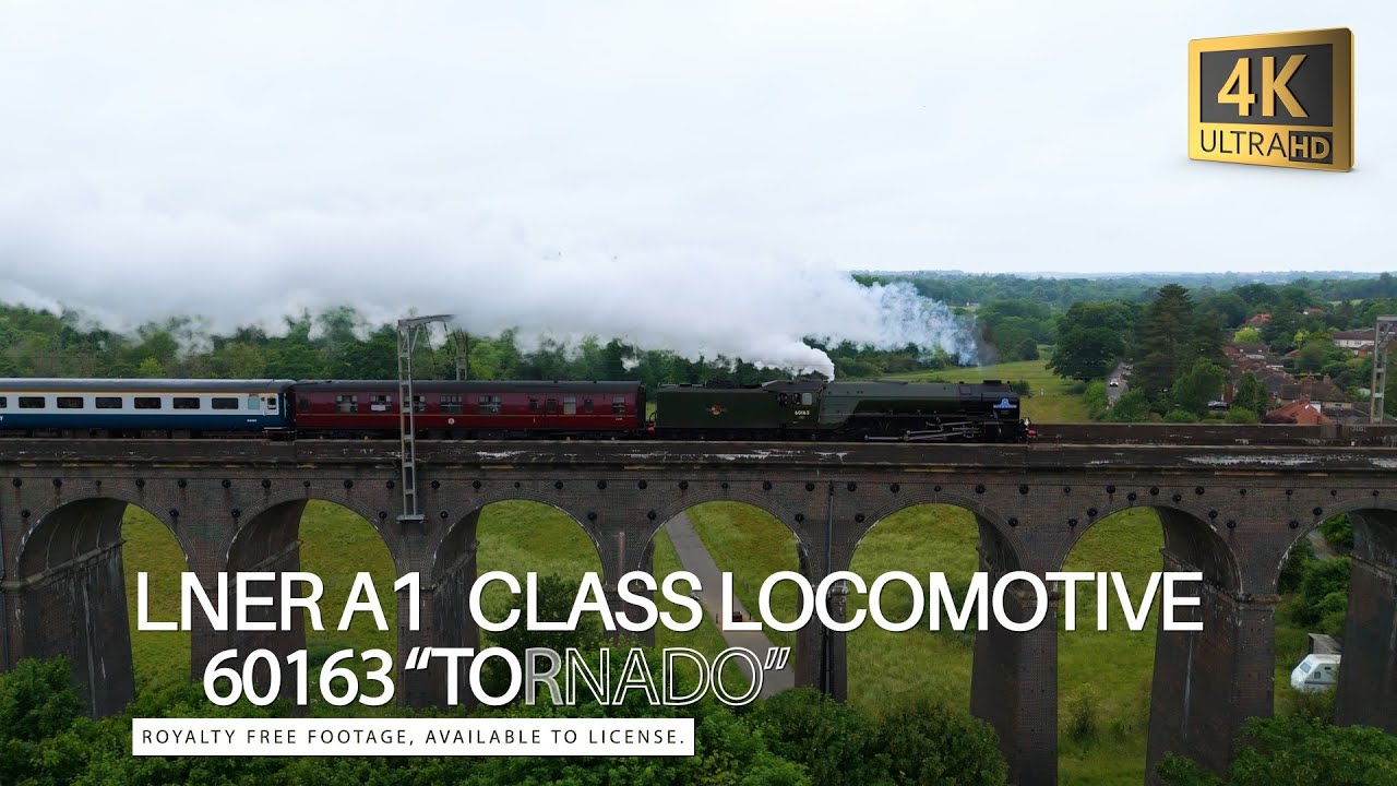 Tornado LNER A1 Pacific Locomotive steam train over Digswell Viaduct ...